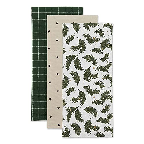 DII Winter Woods Collection Kitchen, Dish Towel Set, 18x28, Holiday Greenery, 3 Piece