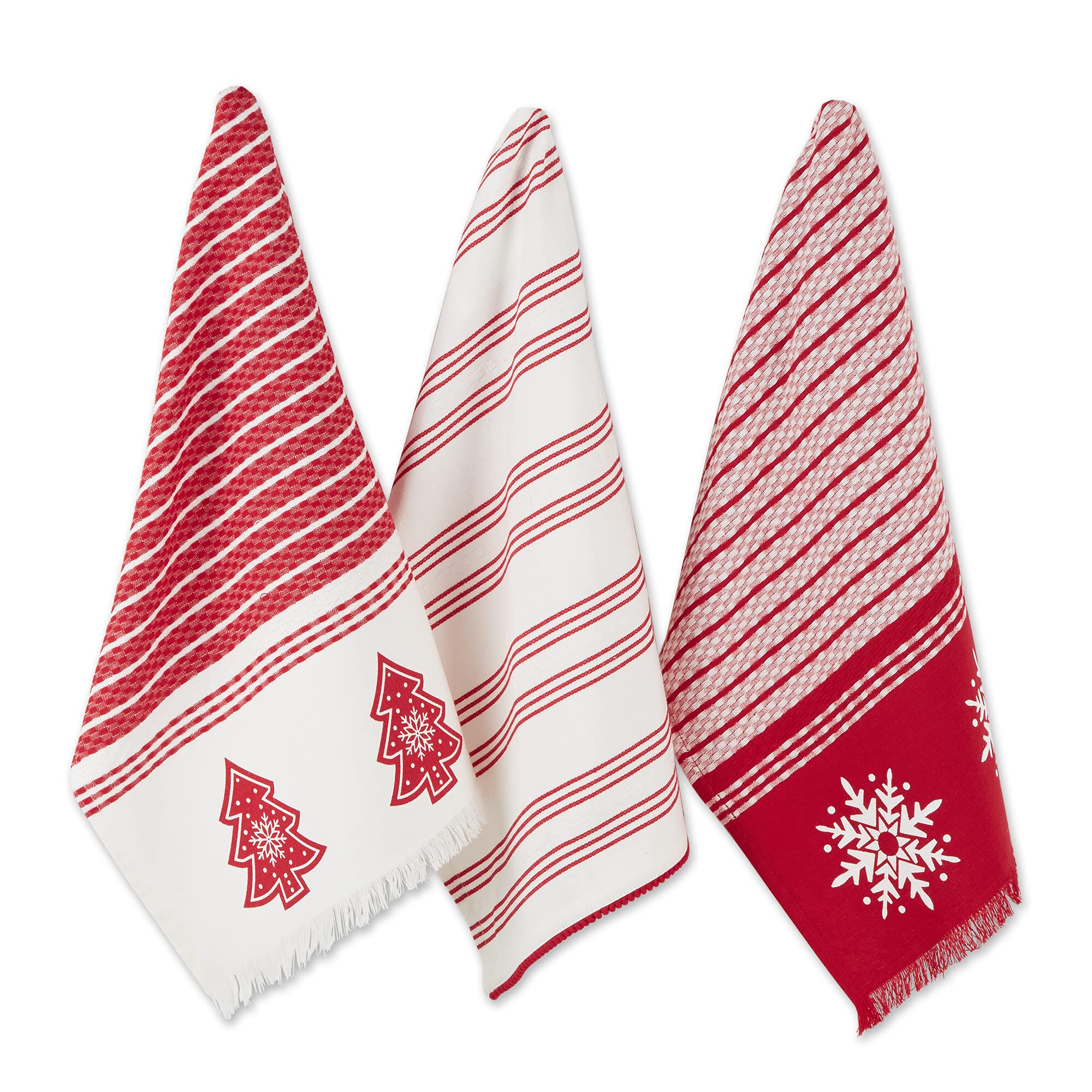 DII Nordic Christmas Collection Plaid & Stripes, Holiday Dish Towels, Kitchen Towel Set, 18x28, Red Stripes, 3 Count