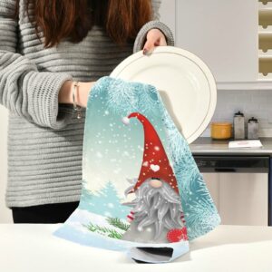 SLHKPNS Winter Gnome Kitchen Dish Towel Set of 4 Valentine's Day 18x28in Absorbent Dishcloth Reusable Cleaning Cloths for Household Use