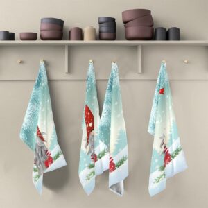 SLHKPNS Winter Gnome Kitchen Dish Towel Set of 4 Valentine's Day 18x28in Absorbent Dishcloth Reusable Cleaning Cloths for Household Use