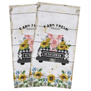 kitchen towels truck with pig dish towel sunflower farmhouse black buffalo check plaid wood grain dishcloths 18x28 inches absorbent soft cotton dish cloths bar towels & tea towels