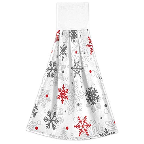 Winter Snowflakes Kitchen Hanging Towel Red White Snow Hand Fingertip Bath Tie Towels Set of 2 Pcs Tea Bar Dish Cloths 14 x 18 in Dry Towel Soft Absorbent Thin Durable for Laundry Room Decor