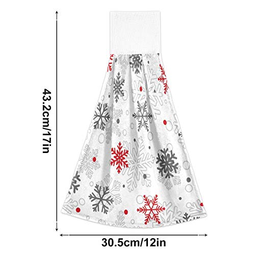 Winter Snowflakes Kitchen Hanging Towel Red White Snow Hand Fingertip Bath Tie Towels Set of 2 Pcs Tea Bar Dish Cloths 14 x 18 in Dry Towel Soft Absorbent Thin Durable for Laundry Room Decor