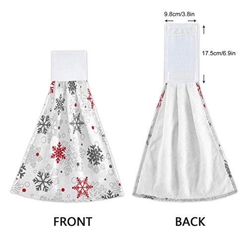 Winter Snowflakes Kitchen Hanging Towel Red White Snow Hand Fingertip Bath Tie Towels Set of 2 Pcs Tea Bar Dish Cloths 14 x 18 in Dry Towel Soft Absorbent Thin Durable for Laundry Room Decor