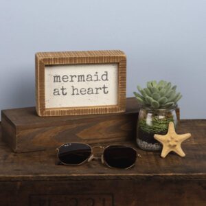 Primitives by Kathy - 38490 Beach-Inspired Inset Wood Box Sign, 6" x 4", Mermaid at Hear