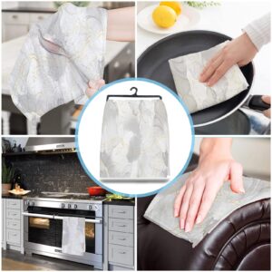 Kitchen Towels Dish Cloth 1 Pack Abstract White Grey Marble Stone Soft Absorbent Dish Towel Reusable Cleaning Cloths Tea Bar Hand Towels Natural Agate with Gold Line Drying Dishcloth for Dishes