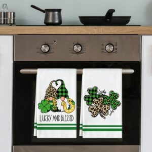 AnyDesign St. Patrick's Day Kitchen Dish Towel 18 x 28 Inch Irish Gnome Shamrock Tea Towel Lucky Blessed Hand Drying Towel for Cooking Baking Cleaning Wipes, Set of 2