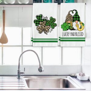 AnyDesign St. Patrick's Day Kitchen Dish Towel 18 x 28 Inch Irish Gnome Shamrock Tea Towel Lucky Blessed Hand Drying Towel for Cooking Baking Cleaning Wipes, Set of 2