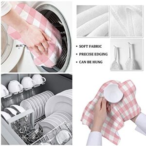 COLORSUM Washcloths Dish Hand Towels SetValentine's Day Pink and White Buffalo Check Gingham Romantic Cleaning Rags Tea Towel Kitchen Bathroom Tools Gifts 4 PCs Washcloths Dish Hand Towels Set