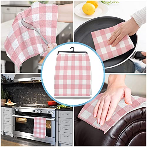 COLORSUM Washcloths Dish Hand Towels SetValentine's Day Pink and White Buffalo Check Gingham Romantic Cleaning Rags Tea Towel Kitchen Bathroom Tools Gifts 4 PCs Washcloths Dish Hand Towels Set