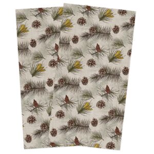 beisseid christmas kitchen dish towels pine cones tree branch dish cloth fingertip bath towels cloth retro backdrop hand drying soft cotton tea towel set, 18x28in 2pcs