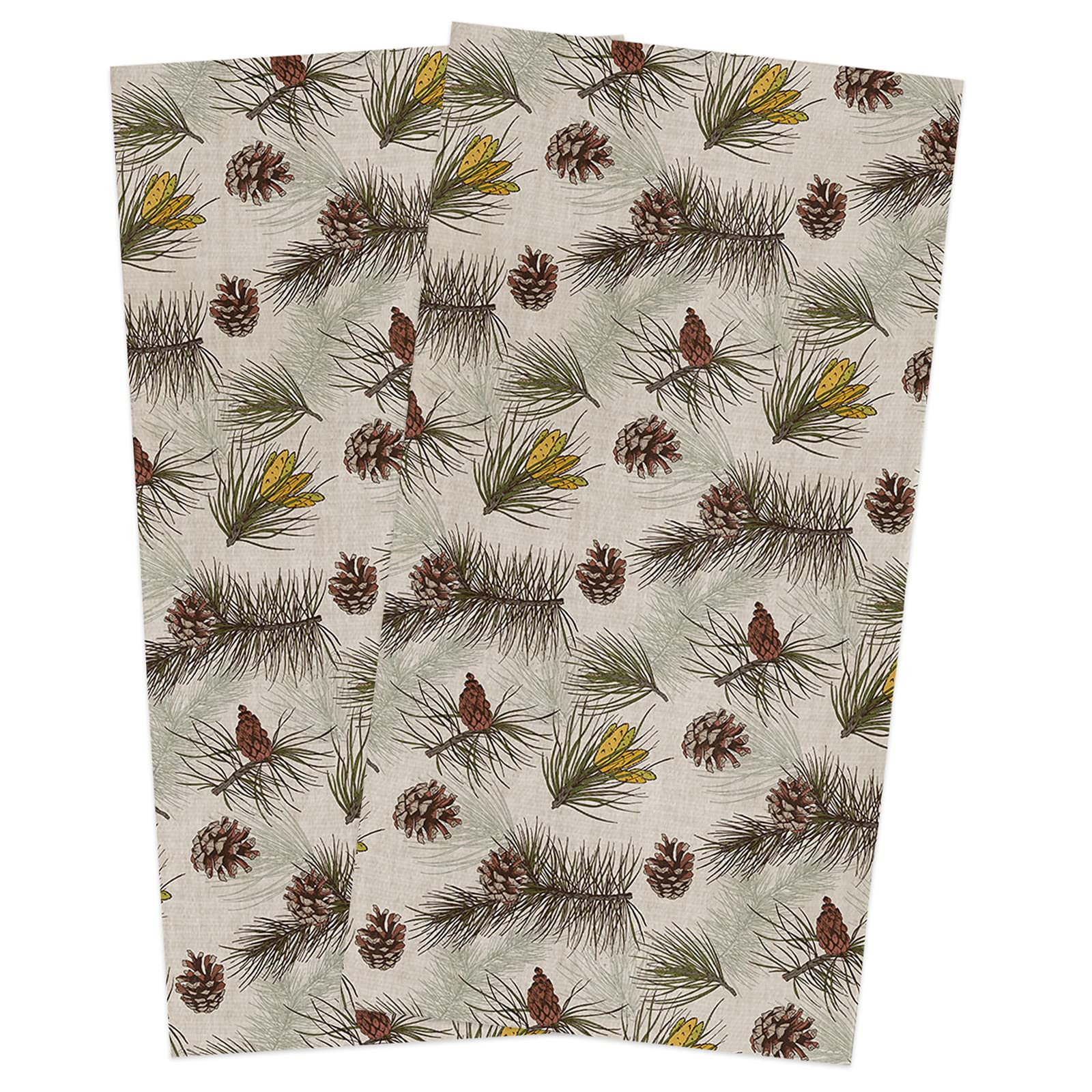 Beisseid Christmas Kitchen Dish Towels Pine Cones Tree Branch Dish Cloth Fingertip Bath Towels Cloth Retro Backdrop Hand Drying Soft Cotton Tea Towel Set, 18x28in 2PCS