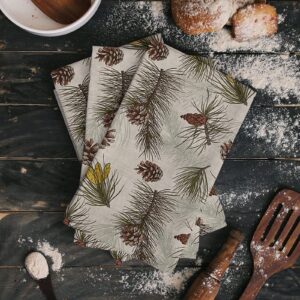 Beisseid Christmas Kitchen Dish Towels Pine Cones Tree Branch Dish Cloth Fingertip Bath Towels Cloth Retro Backdrop Hand Drying Soft Cotton Tea Towel Set, 18x28in 2PCS