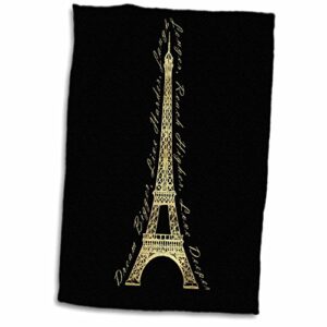 3D Rose Paris Dream Bigger Inspirational Design Black and Gold Towel, 15" x 22"