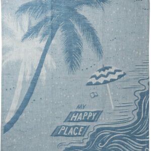 Country Primitive The Beach is My Happy Place Woven Cotton Jacquard Dishtowel Set of 2 Tea Towels