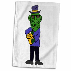 3dRose Funny Cool Jazz Musician Pickle Playing Saxophone - Towels (twl-203787-1)