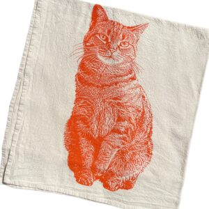 Tabby Cat Tea Towel in Orange, Cat Tea Towel, Cat Towel, Orange Cat Towel - Hand Printed Flour Sack Tea Towel, Cat Towel, Christmas Cat Towel