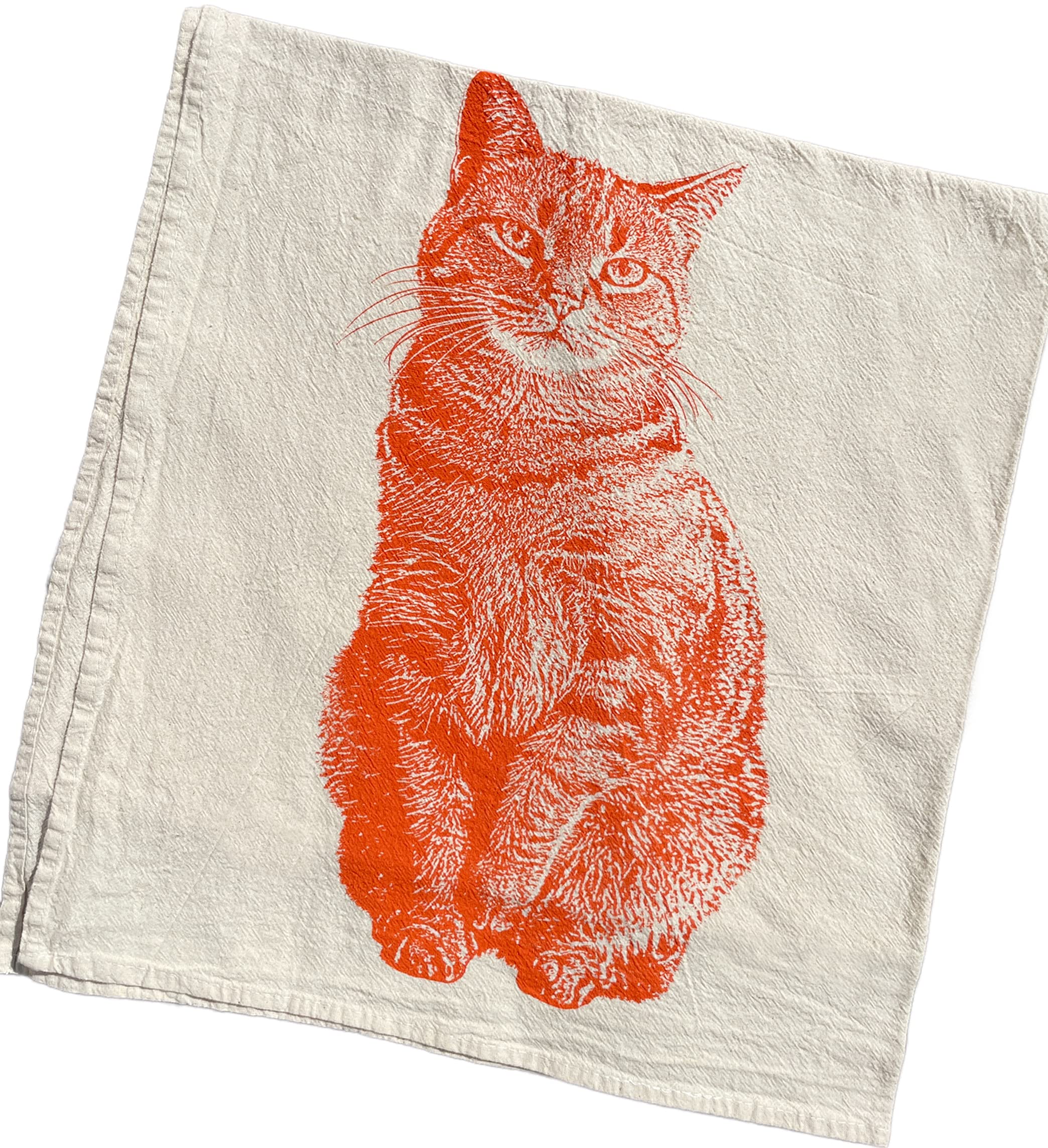 Tabby Cat Tea Towel in Orange, Cat Tea Towel, Cat Towel, Orange Cat Towel - Hand Printed Flour Sack Tea Towel, Cat Towel, Christmas Cat Towel