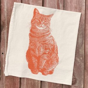 Tabby Cat Tea Towel in Orange, Cat Tea Towel, Cat Towel, Orange Cat Towel - Hand Printed Flour Sack Tea Towel, Cat Towel, Christmas Cat Towel