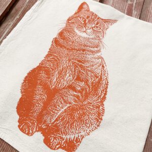 Tabby Cat Tea Towel in Orange, Cat Tea Towel, Cat Towel, Orange Cat Towel - Hand Printed Flour Sack Tea Towel, Cat Towel, Christmas Cat Towel