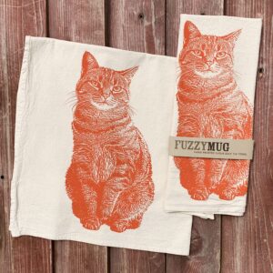 Tabby Cat Tea Towel in Orange, Cat Tea Towel, Cat Towel, Orange Cat Towel - Hand Printed Flour Sack Tea Towel, Cat Towel, Christmas Cat Towel