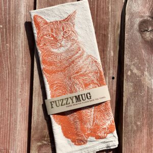 Tabby Cat Tea Towel in Orange, Cat Tea Towel, Cat Towel, Orange Cat Towel - Hand Printed Flour Sack Tea Towel, Cat Towel, Christmas Cat Towel