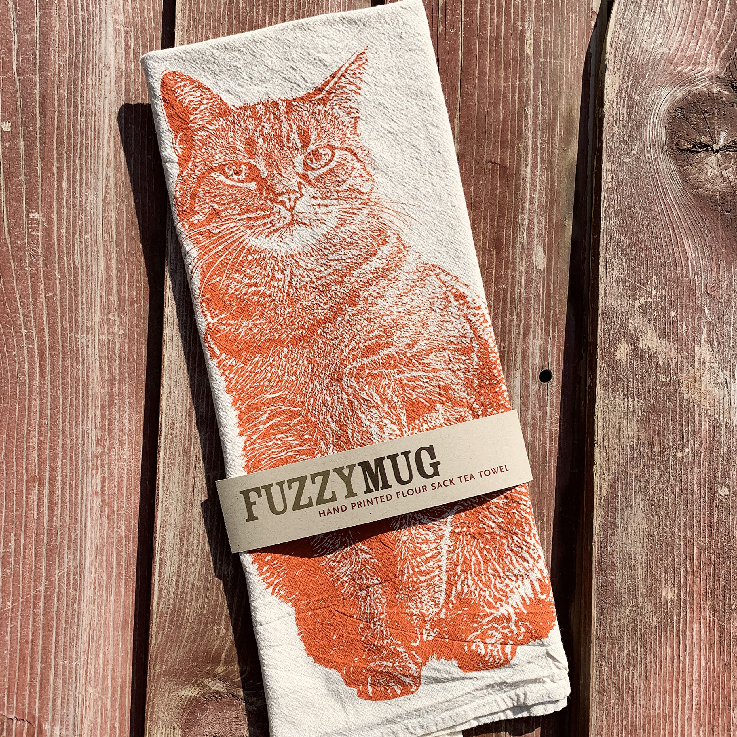 Tabby Cat Tea Towel in Orange, Cat Tea Towel, Cat Towel, Orange Cat Towel - Hand Printed Flour Sack Tea Towel, Cat Towel, Christmas Cat Towel