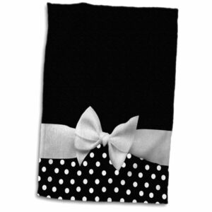 3d rose cute fifties style black polka dot pattern with elegant sophisticated white ribbon bow twl_56662_1 towel, 15" x 22"