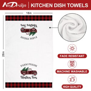 AnyDesign Christmas Kitchen Dish Towels 18 x 28 in Buffalo Plaids Reindeer Xmas Tree Truck Snowman Tea Towel Red Black Plaids Ultra Absorbent Cloth Hand Drying for Cooking Baking Home Supplies, 4Pcs