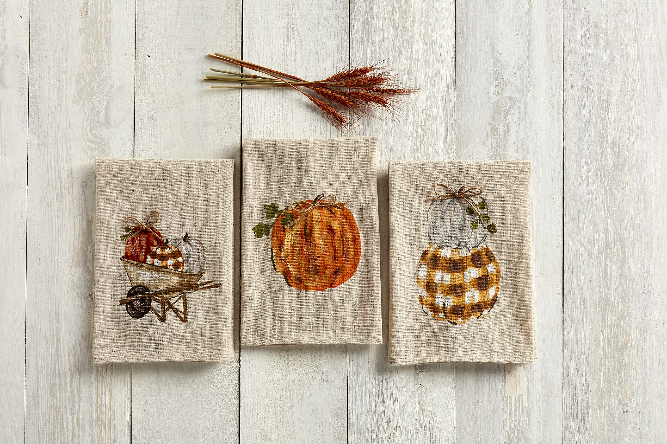 Mud Pie Pumpkin Painted Tea Towel, Single Pumpkin, 21" x 14"