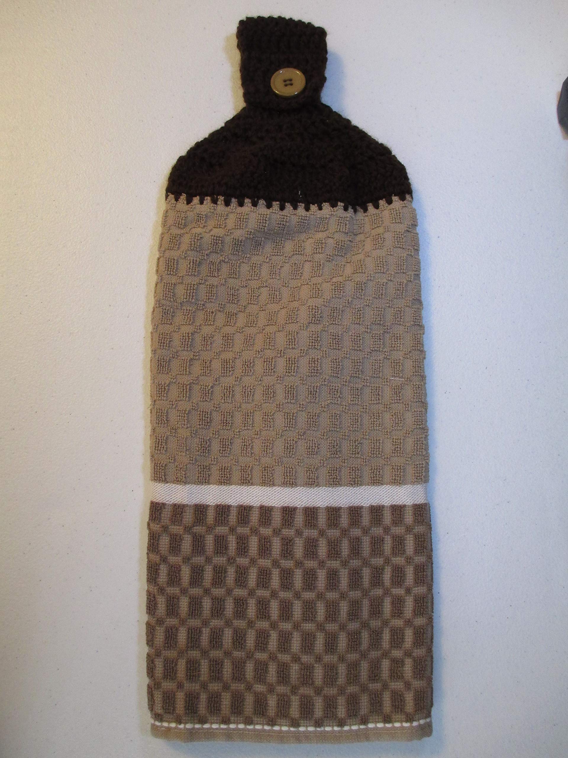 Crocheted FULL Towel Shades of Brown Kitchen Towel with Dark Brown Yarn