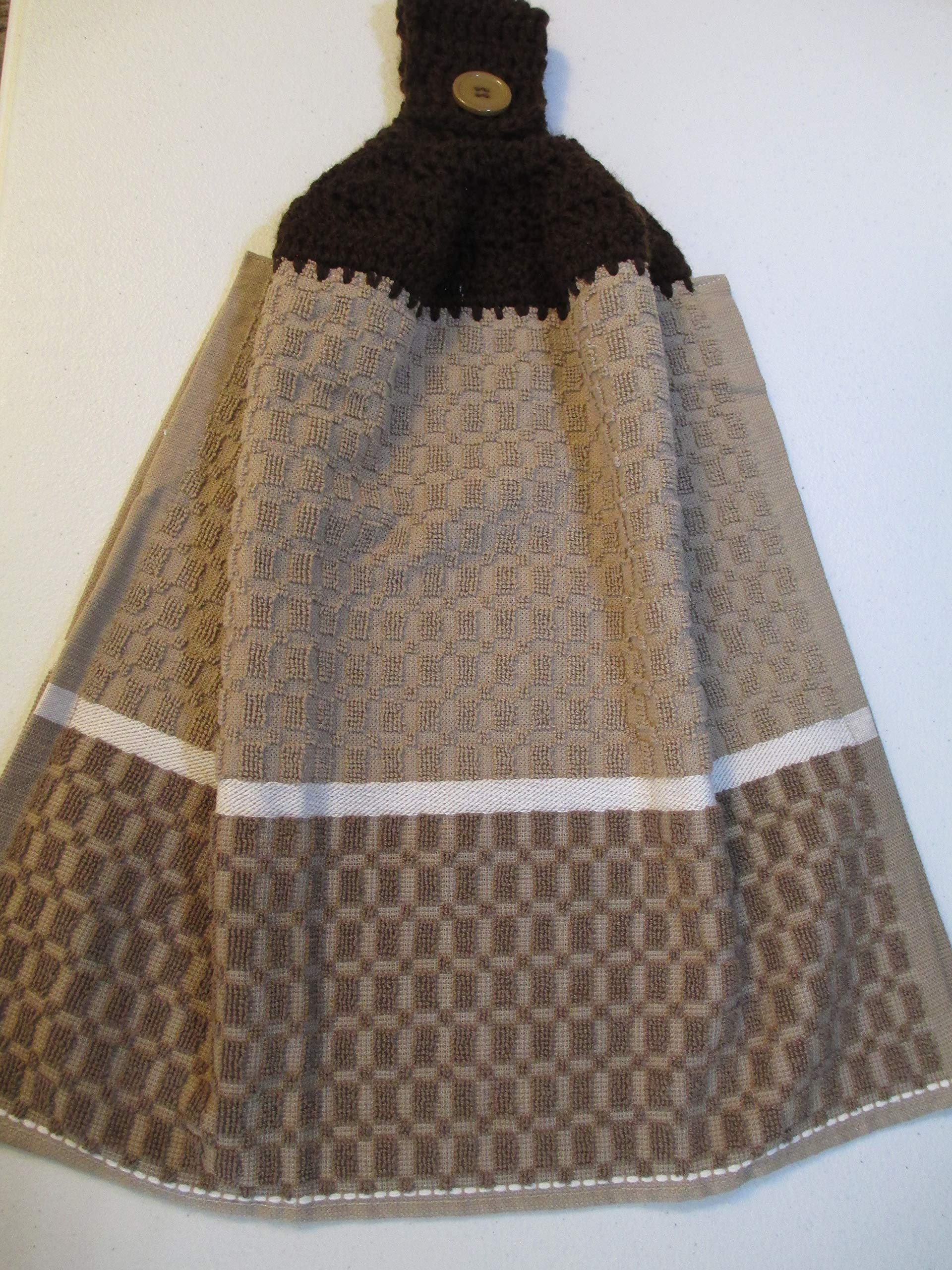 Crocheted FULL Towel Shades of Brown Kitchen Towel with Dark Brown Yarn