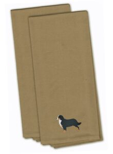 caroline's treasures bb3419tntwe bernese mountain dog tan embroidered towel set of 2 decorative bathroom guest hand towel for hand, face, tea, dishcloth, 19 x 25, tan