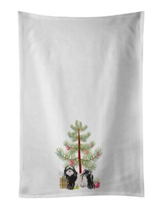 caroline's treasures ck3489wtkt tibetan terrier christmas tree white kitchen towel set of 2 dish towels decorative bathroom hand towel for hand, face, hair, yoga, tea, dishcloth, 19 x 25, white