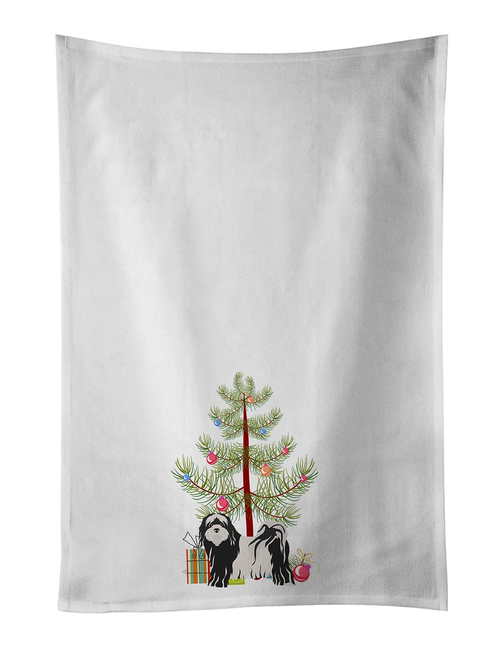 Caroline's Treasures CK3489WTKT Tibetan Terrier Christmas Tree White Kitchen Towel Set of 2 Dish Towels Decorative Bathroom Hand Towel for Hand, Face, Hair, Yoga, Tea, Dishcloth, 19 X 25, White