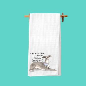 Watercolor Life is Better with an Italian Greyhound Microfiber Kitchen Tea Bar Towel Gift for Animal Dog Lover