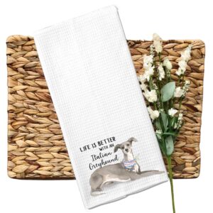 Watercolor Life is Better with an Italian Greyhound Microfiber Kitchen Tea Bar Towel Gift for Animal Dog Lover