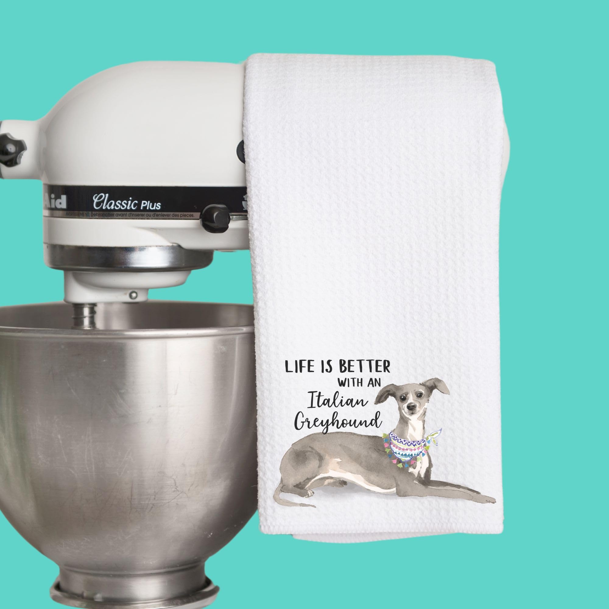 Watercolor Life is Better with an Italian Greyhound Microfiber Kitchen Tea Bar Towel Gift for Animal Dog Lover