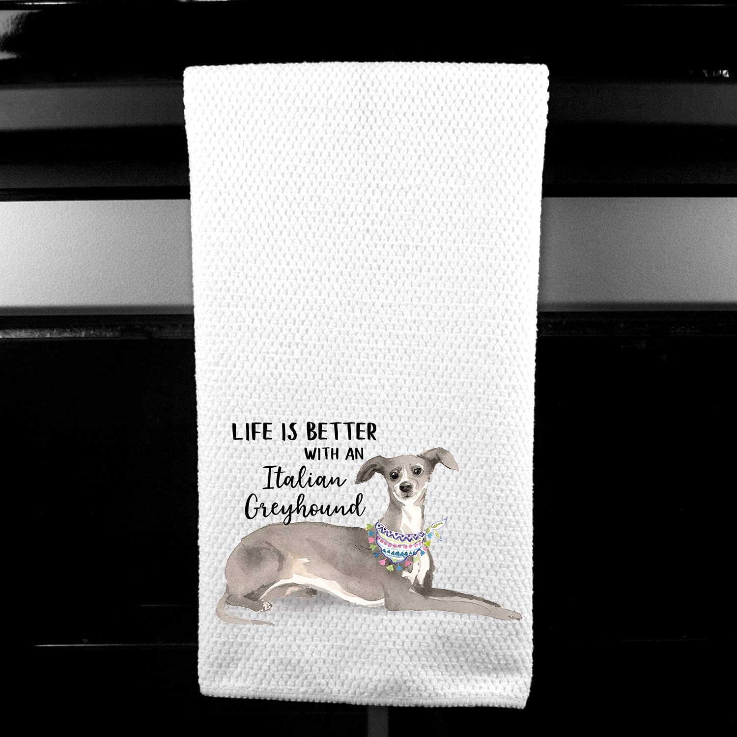 Watercolor Life is Better with an Italian Greyhound Microfiber Kitchen Tea Bar Towel Gift for Animal Dog Lover