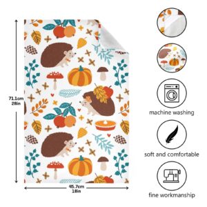 SLHKPNS Autumn Cute Hedgehogs Pumpkin Kitchen Dish Towel Set of 4,Autumn Floral Plants Thanksgiving 18x28in Absorbent Dishcloth Reusable Cleaning Cloths for Household Use