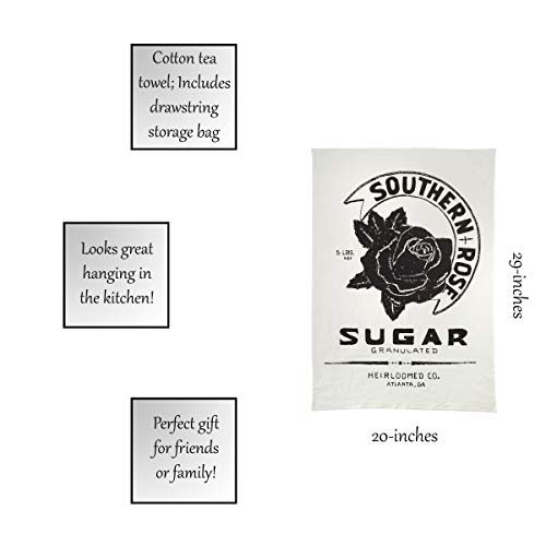 Santa Barbara Design Studio Heirloomed Collection Flour Sack Cotton Tea Towel with Drawstring Storage Bag, 20 x 29-inches, Southern Rose Sugar