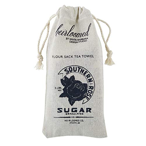 Santa Barbara Design Studio Heirloomed Collection Flour Sack Cotton Tea Towel with Drawstring Storage Bag, 20 x 29-inches, Southern Rose Sugar