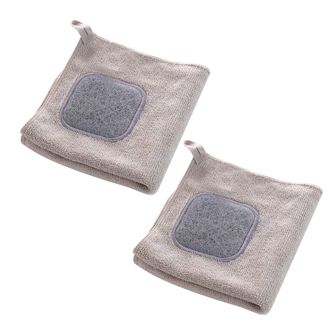 2PCS Microfiber Kitchen Dish Towels Cloths with Hanging Hoop, Cleaning Cloth High Absorbent Dish Clothes for Washing Dishes(Grey)