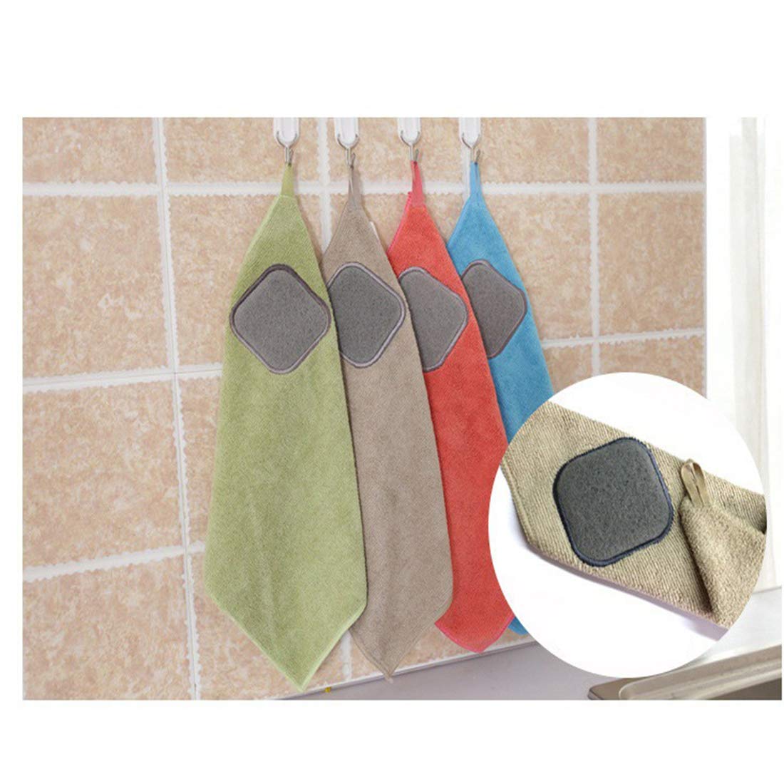 2PCS Microfiber Kitchen Dish Towels Cloths with Hanging Hoop, Cleaning Cloth High Absorbent Dish Clothes for Washing Dishes(Grey)