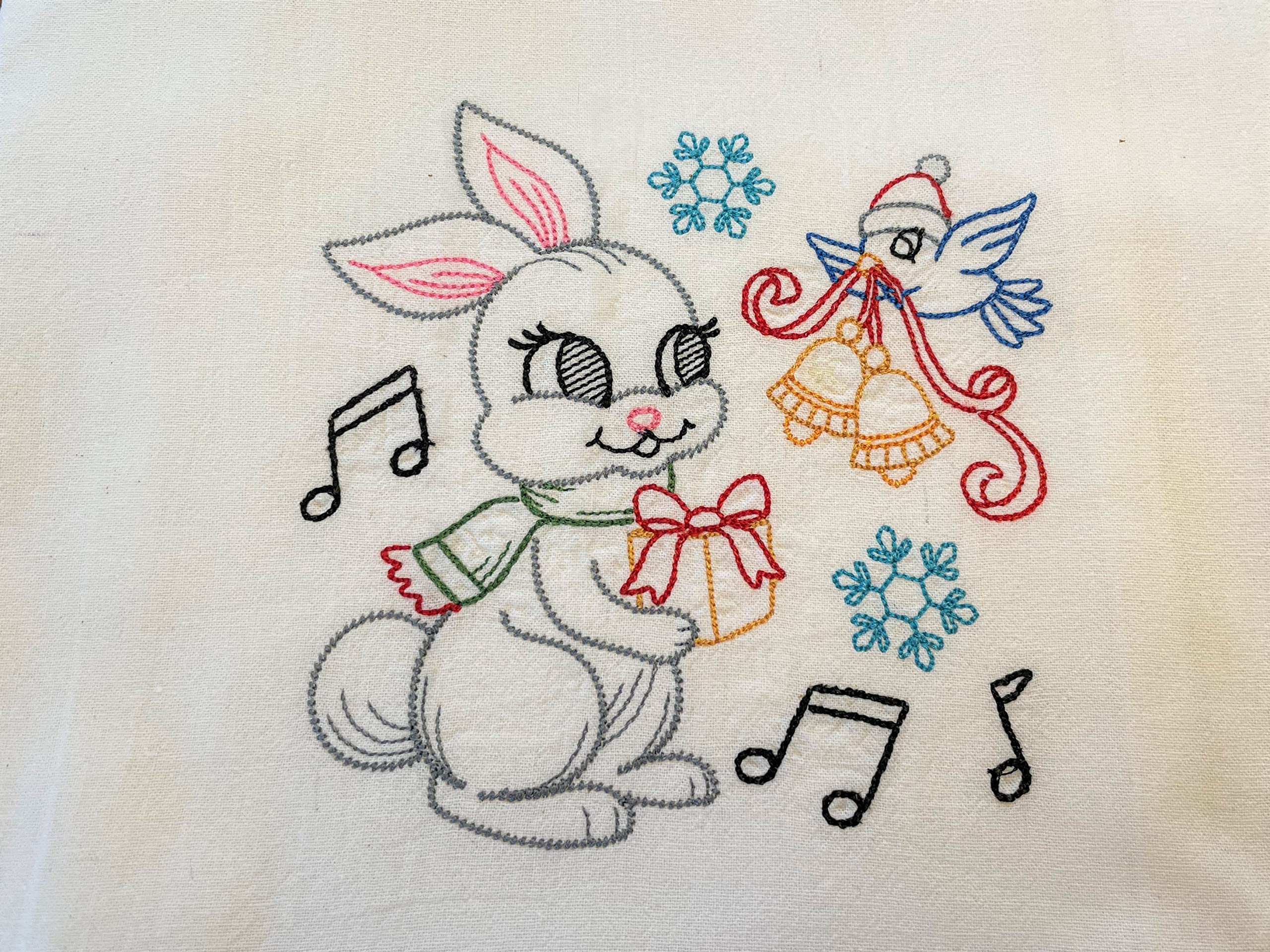 Christmas embroidered flour sack tea towel, Christmas reindeer, vintage pattern, 1 in set of 7 designs, machine embroidery