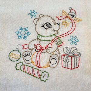 Christmas embroidered flour sack tea towel, Christmas reindeer, vintage pattern, 1 in set of 7 designs, machine embroidery