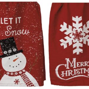 PBK Primitives by Kathy 2 Piece Bundle Red Christmas Kitchen Towels, Merry Christmas and Let It Snow