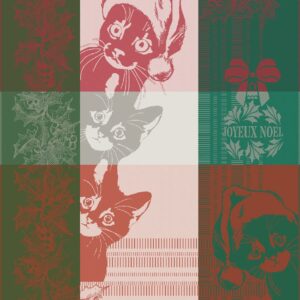 Metr Garnier-Thiebaut, Chats de Noël (Christmas Cats), Rouge French Jacquard Christmas Kitchen/Tea Towel