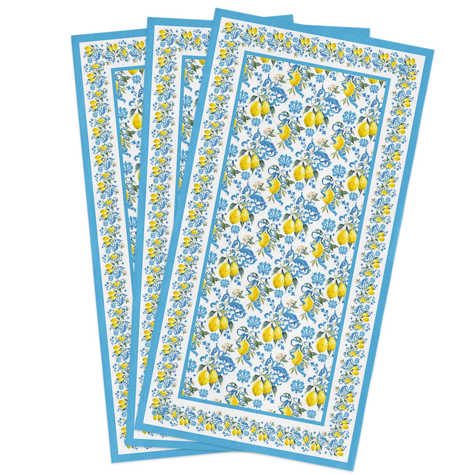 Kitchen Towels Set Lemon Watercolor Tea Towel Microfiber Absorbent Washable Blue White Flower 3 Pack 18x28 Inches Absorbent Soft Cotton Dish Cloths Bar Towels & Tea Towels