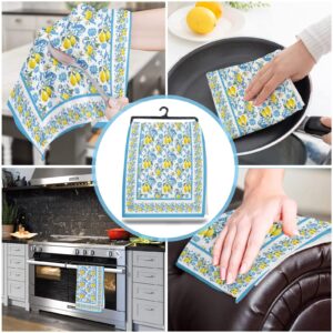 Kitchen Towels Set Lemon Watercolor Tea Towel Microfiber Absorbent Washable Blue White Flower 3 Pack 18x28 Inches Absorbent Soft Cotton Dish Cloths Bar Towels & Tea Towels